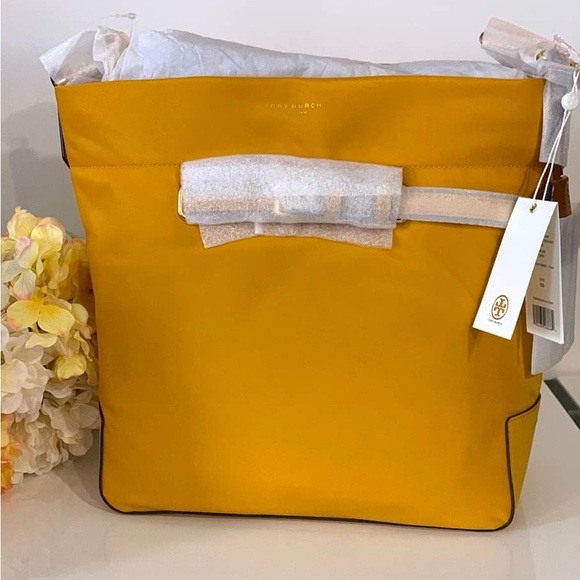 Tory Burch | Bags | Tory Burch Perry Nylon Drawstring Bucket Bag Golden ...